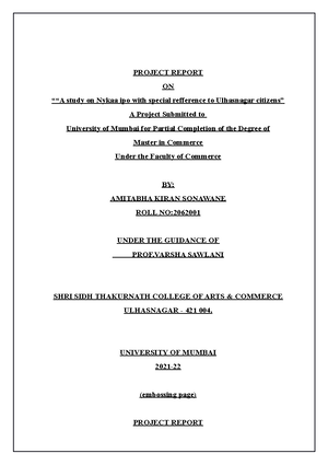 Project-II - Mcom part 2 - M. SEMESTER - IV PROJECT WORK -II SUBJECT CODE : UMCISIV. 31 ...