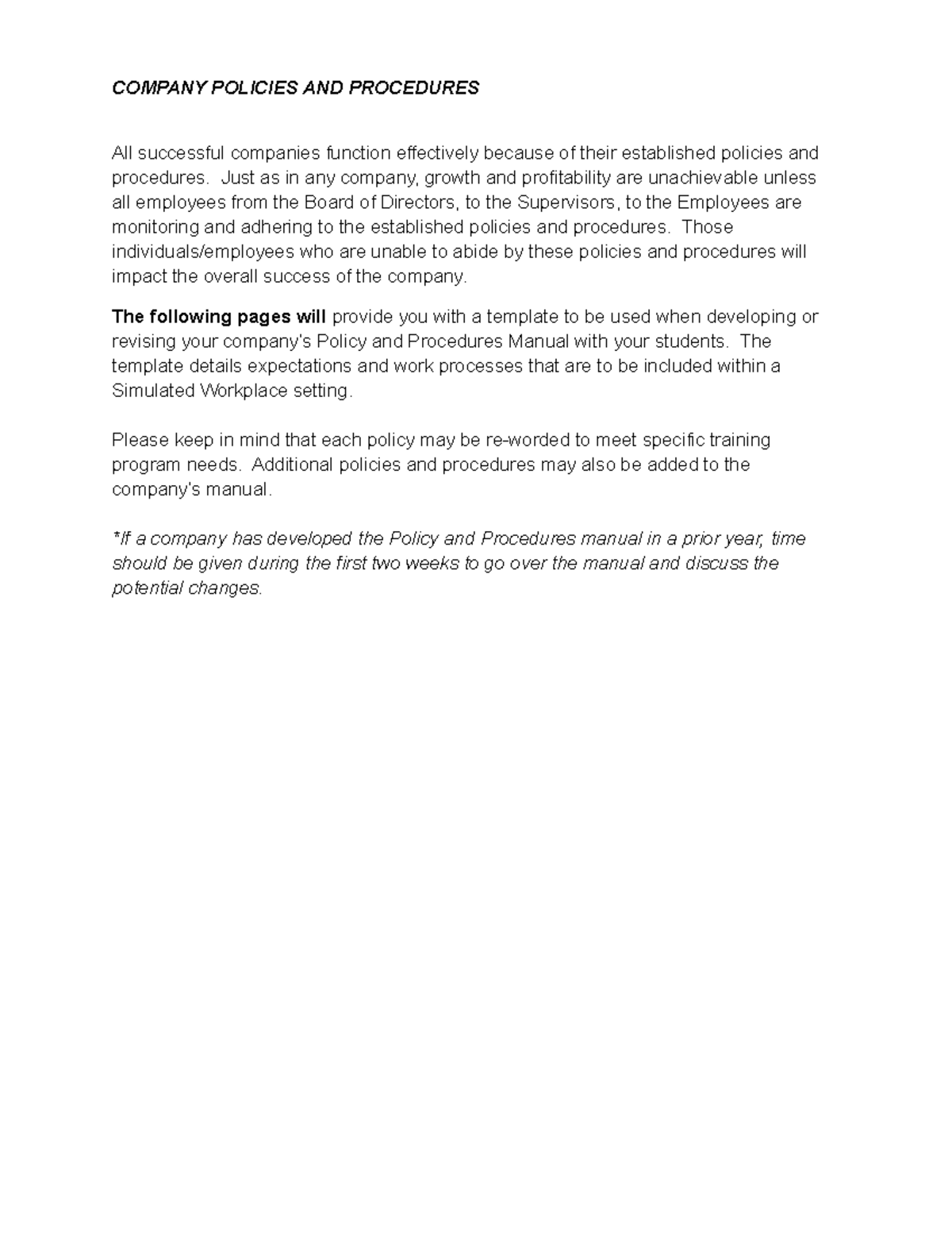 Policy and procedure manual template - COMPANY POLICIES AND PROCEDURES ...