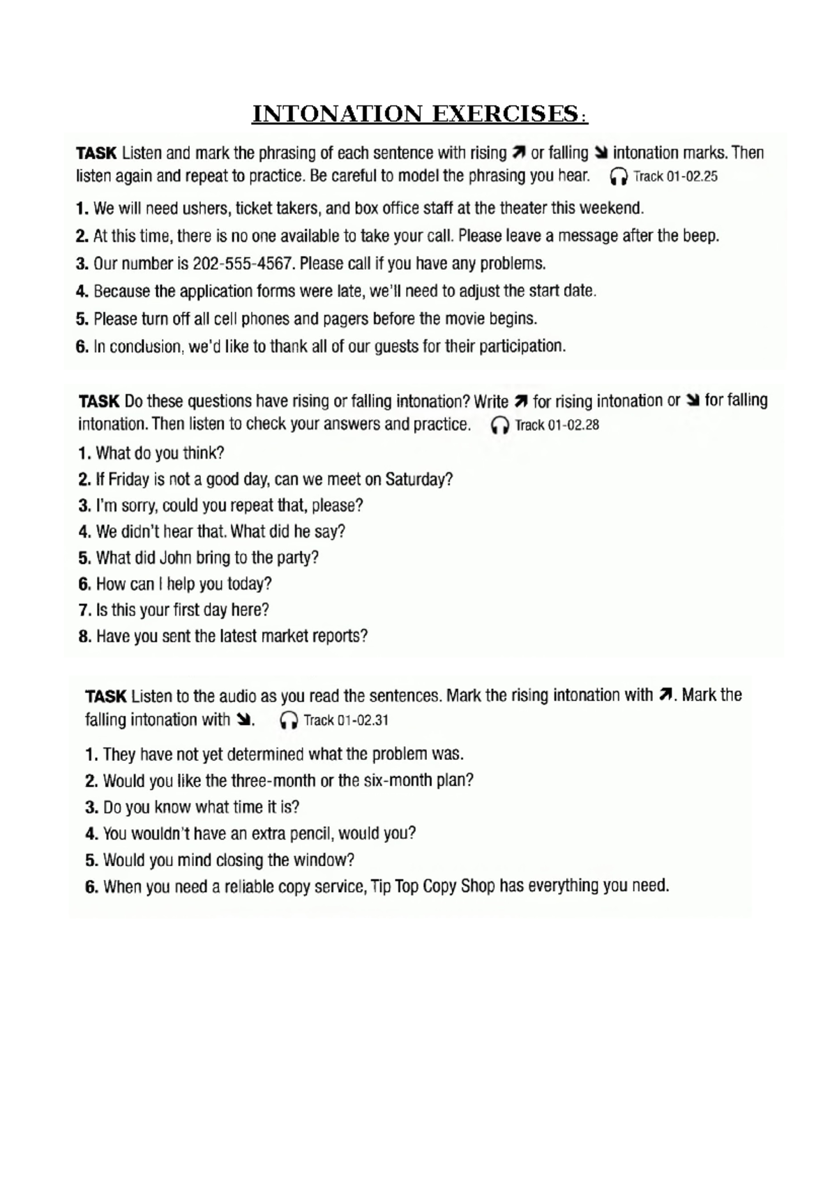 Intonation - sdsdsd - advanced eng - INTONATION EXERCISES: - Studocu