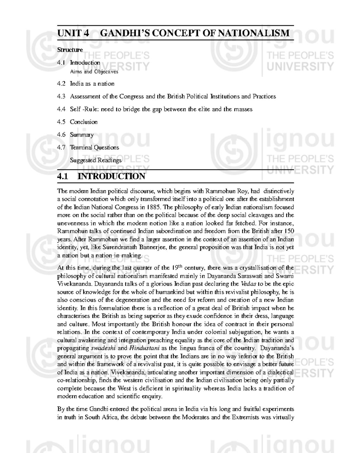 Unit-4 - UNIT 4 GANDHI’S CONCEPT OF NATIONALISM Structure 4 ...