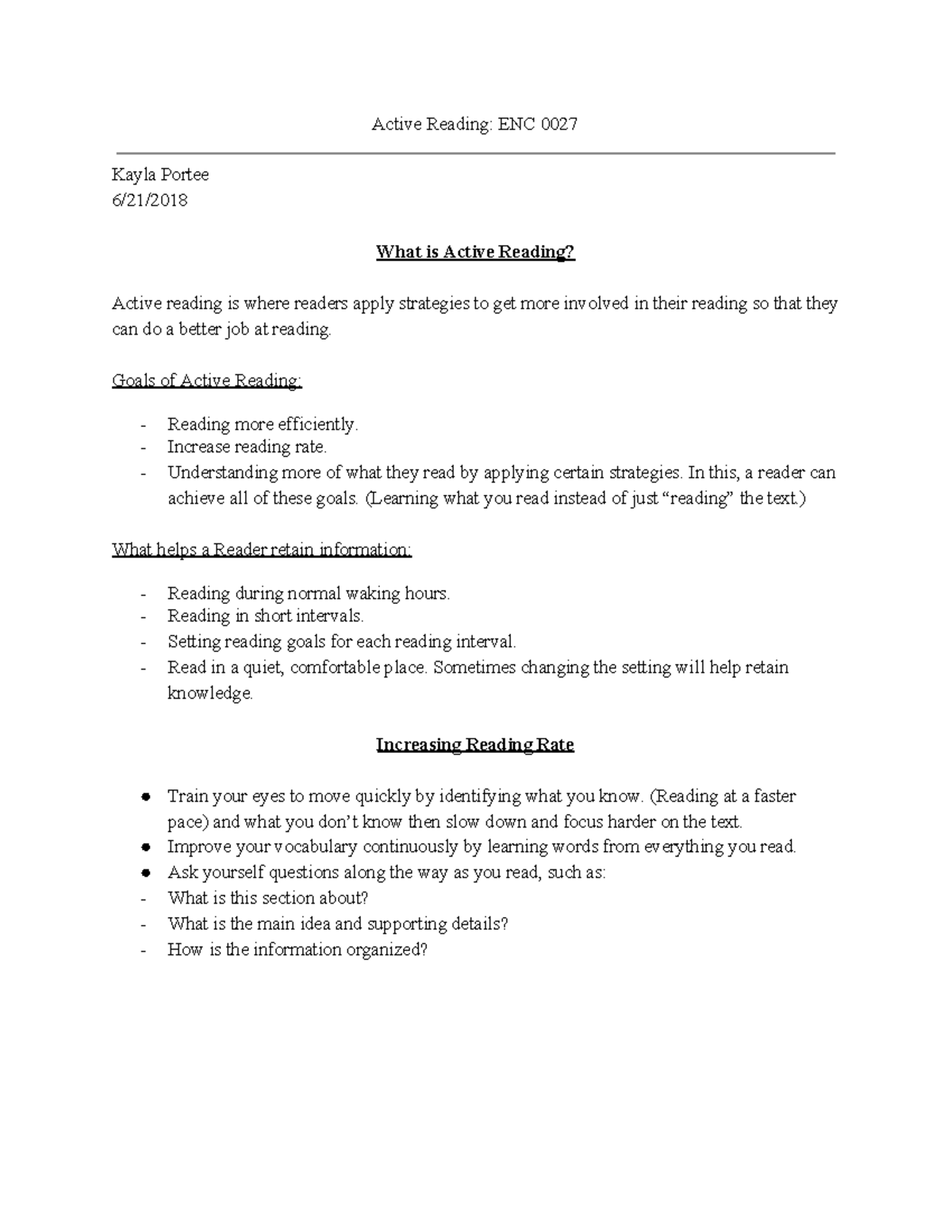 ENC0027 - Active Reading Notes - Active Reading: ENC 0027 Kayla Portee ...