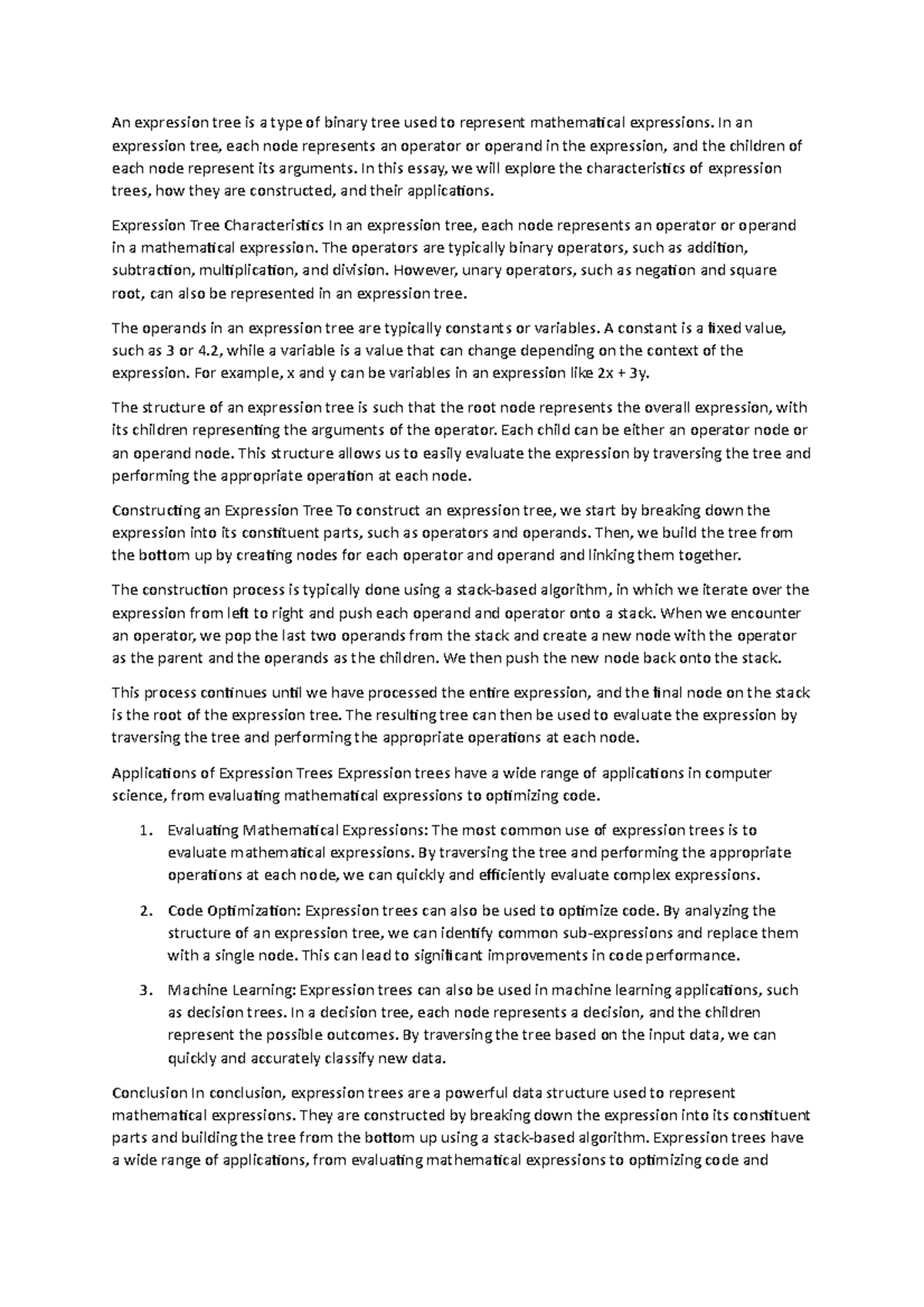 Expression tree - In an expression tree, each node represents an ...