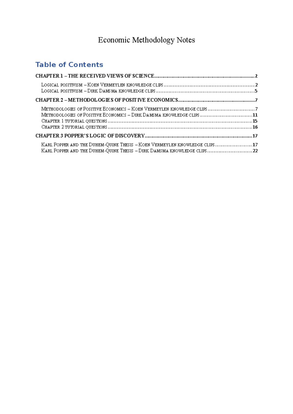 Economic Methodology Notes - Economic Methodology Notes CHAPTER 1 – THE ...