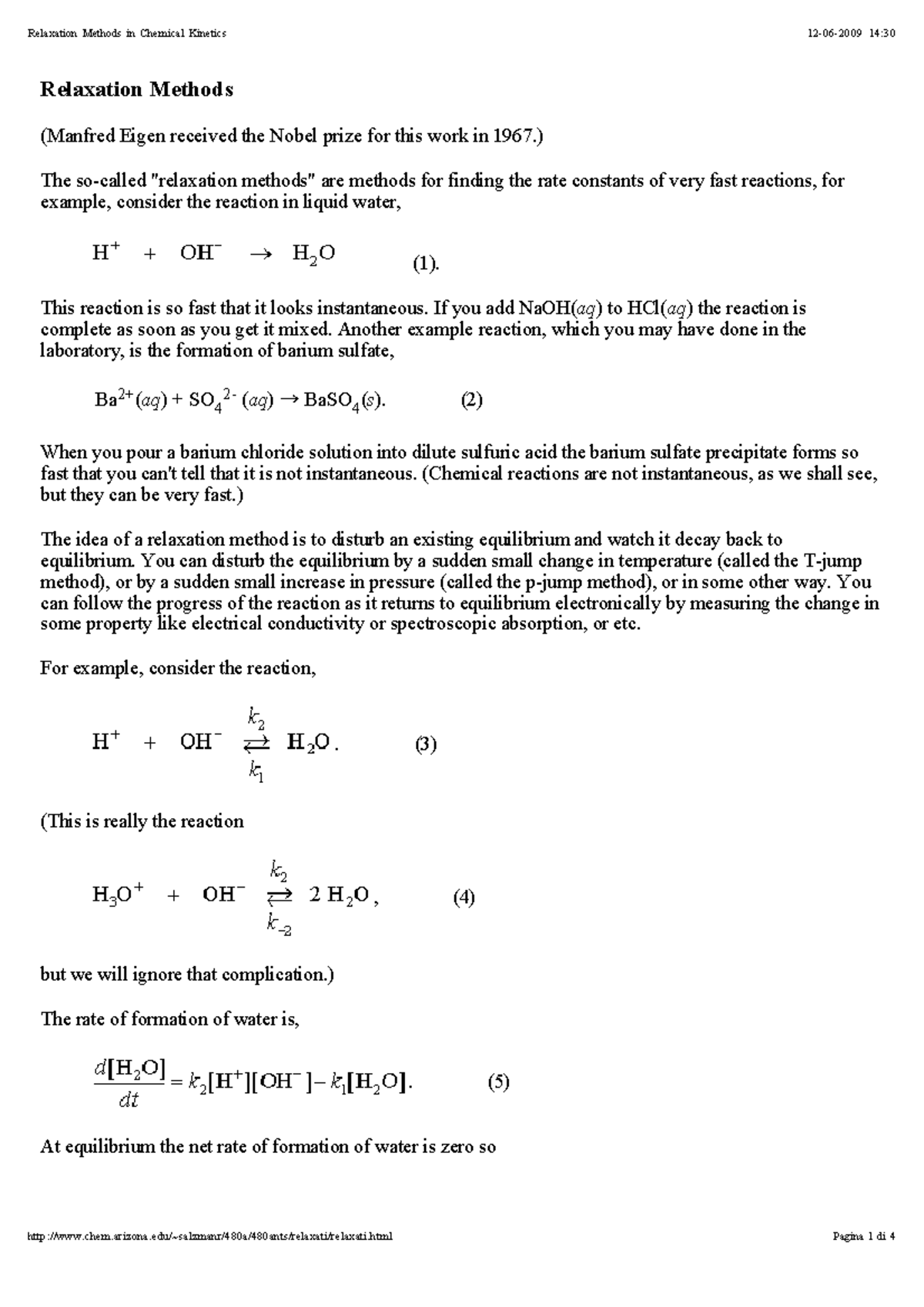 Relaxation Methods - good luck - This reaction is so fast that it looks ...