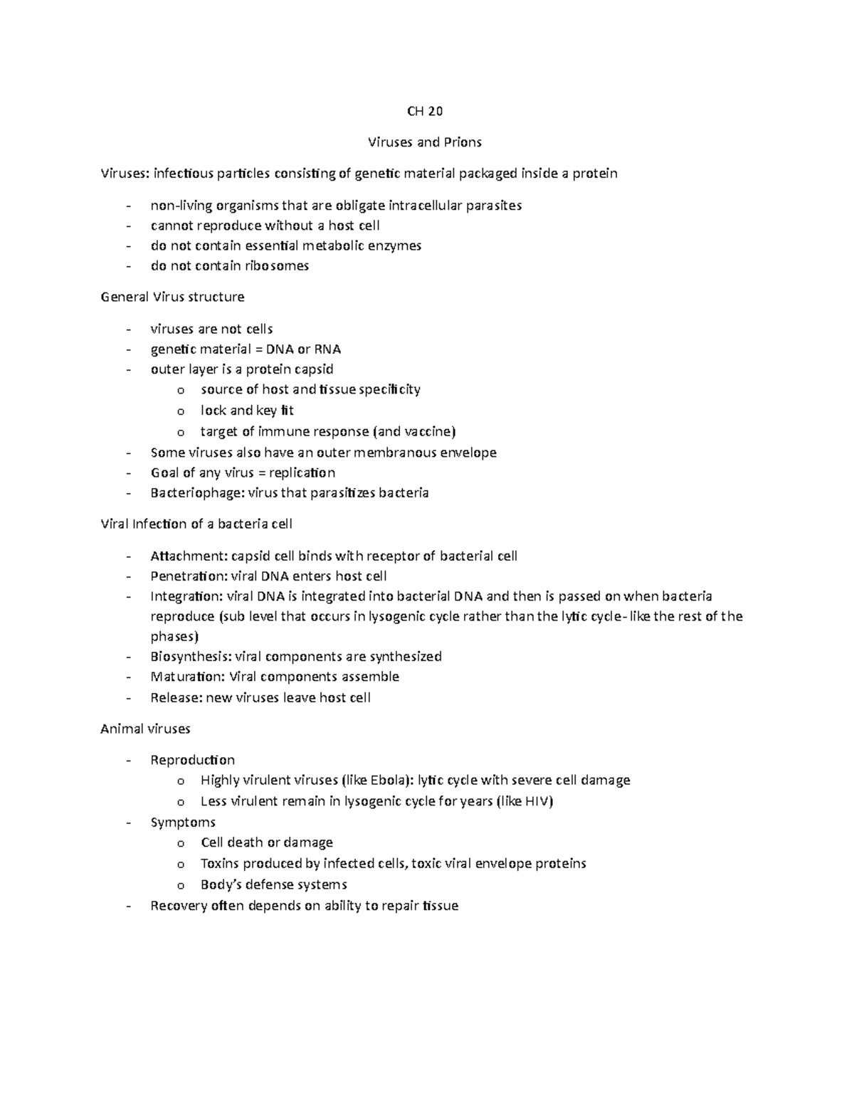 BSC 111 CH 20 Prokaryotes - CH 20 Viruses and Prions Viruses ...
