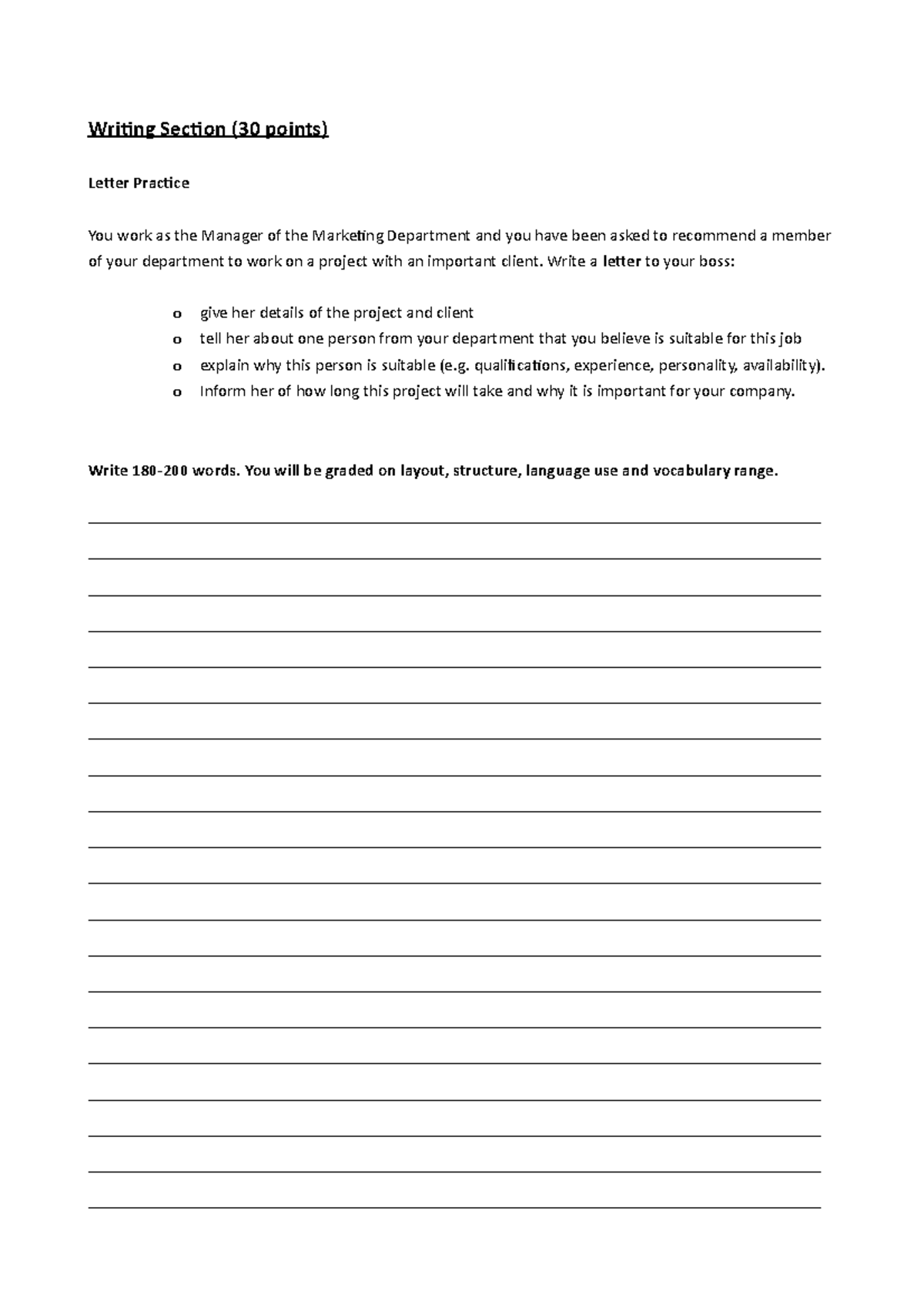 Online Exam 30301 B2 Writing Practice - Writing Section (30 points ...