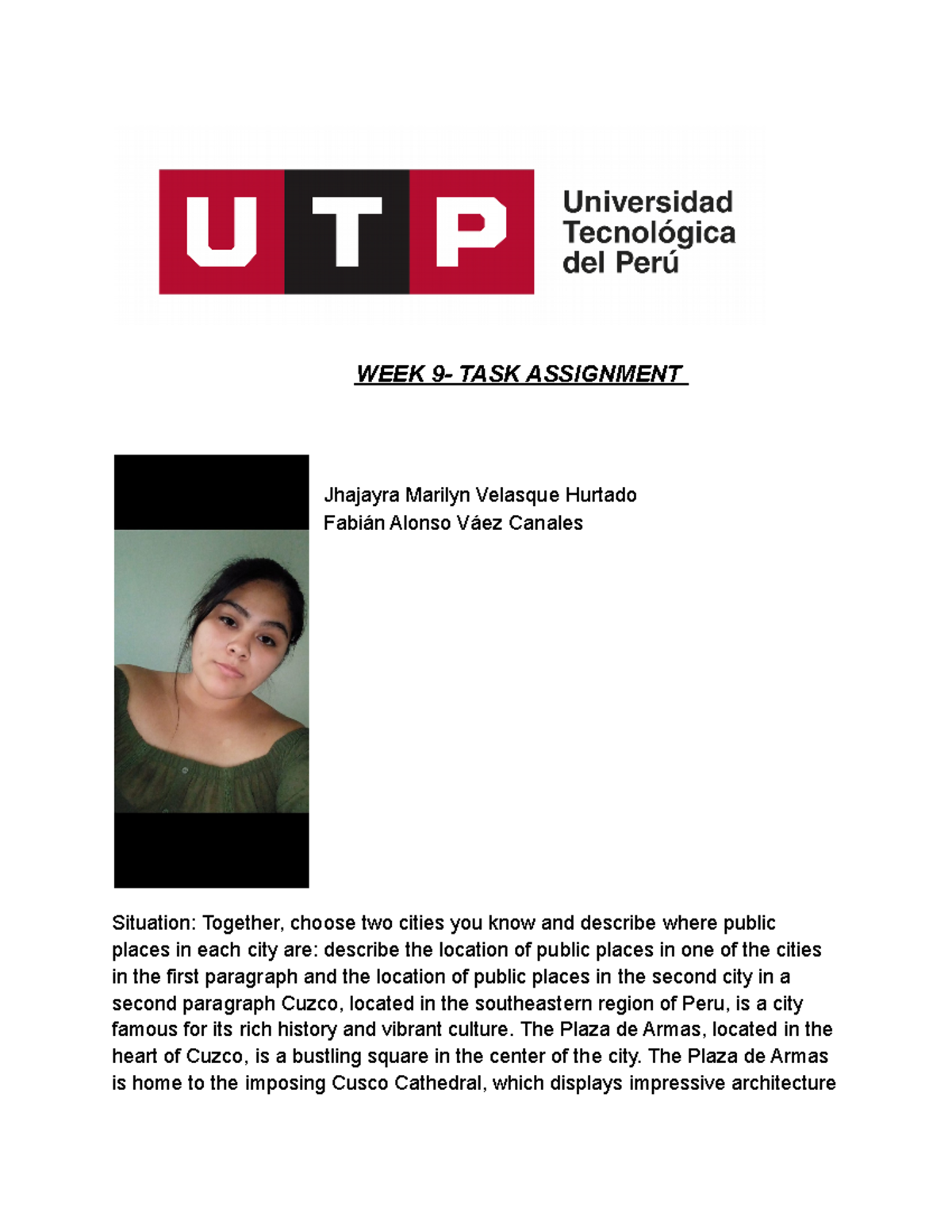 WEEK 9-TASK - Task - WEEK 9- TASK ASSIGNMENT Jhajayra Marilyn Velasque ...