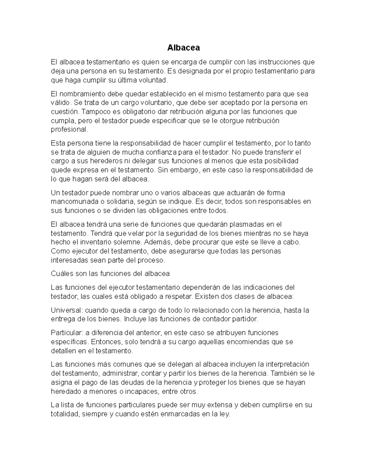 Albacea, que es y cuales son sus derechos - Albacea El albacea ...