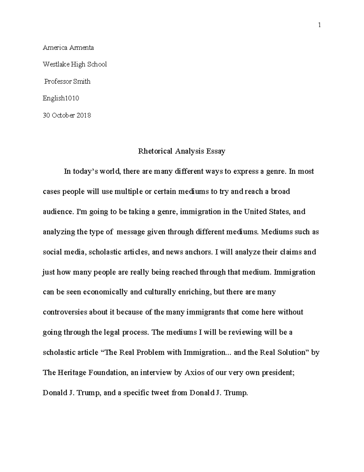 Rhetorical Analysis Essay - America Armenta Westlake High School ...