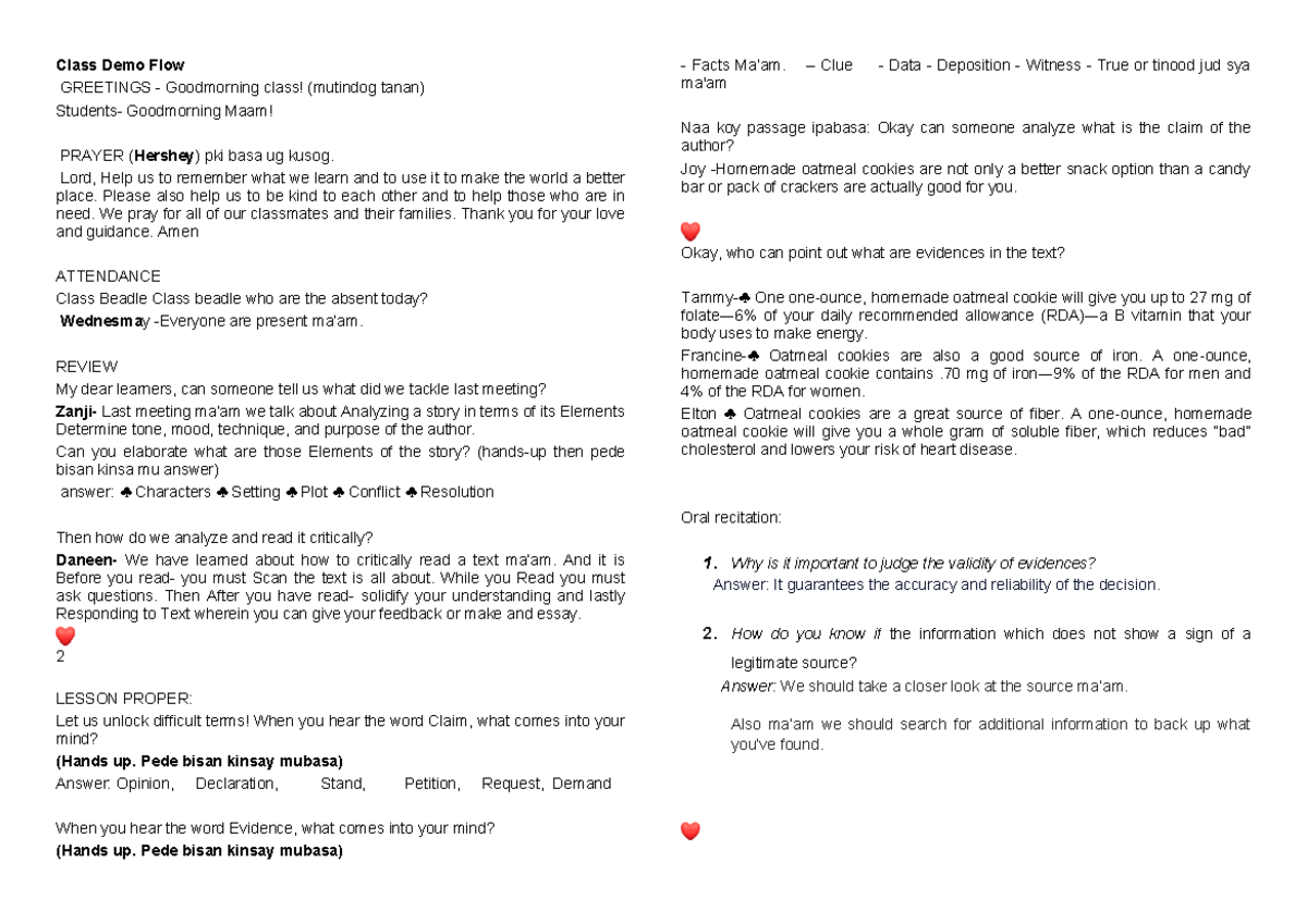 Class Demo Flow - Class Demo Flow GREETINGS - Goodmorning class ...