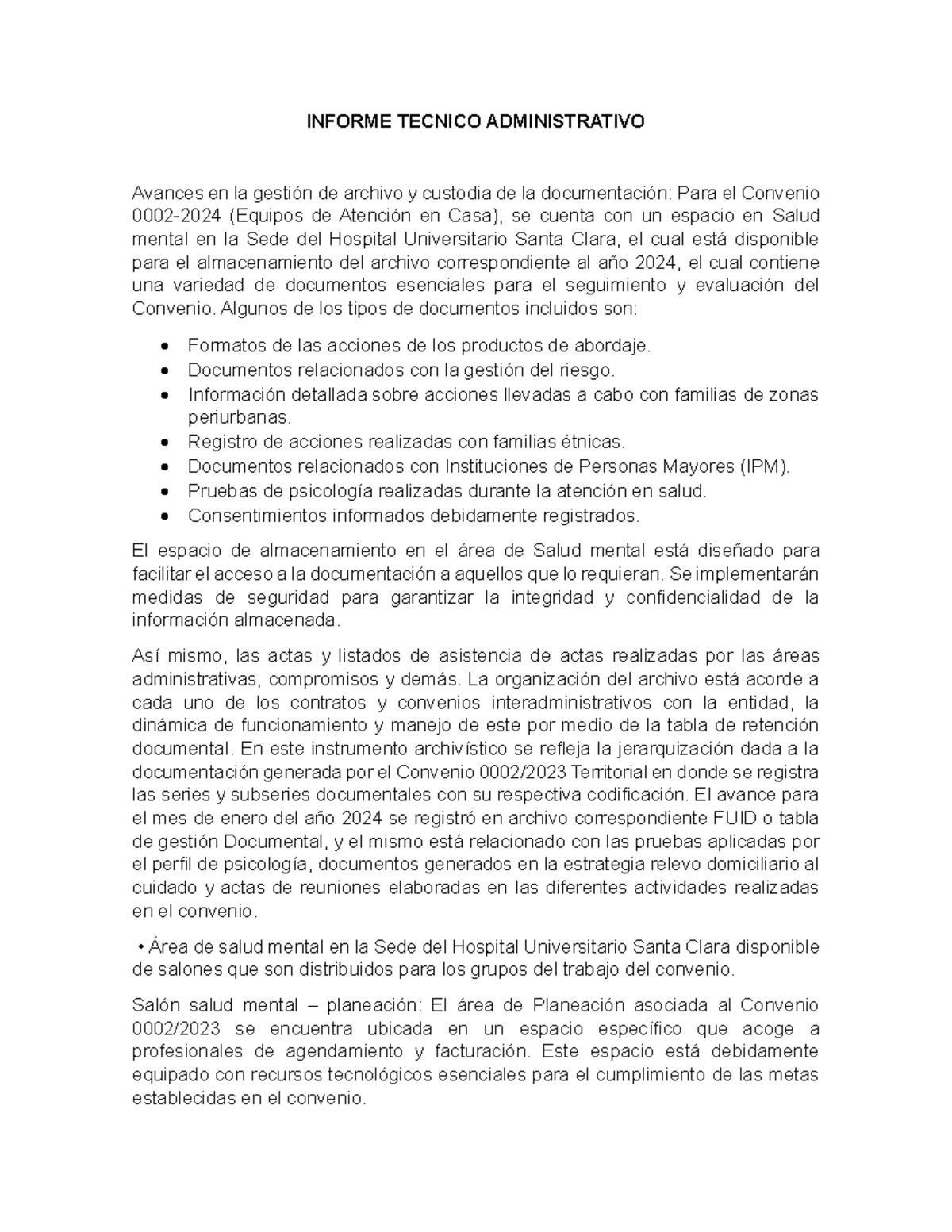 Informe Tecnico Administrativo - INFORME TECNICO ADMINISTRATIVO Avances ...