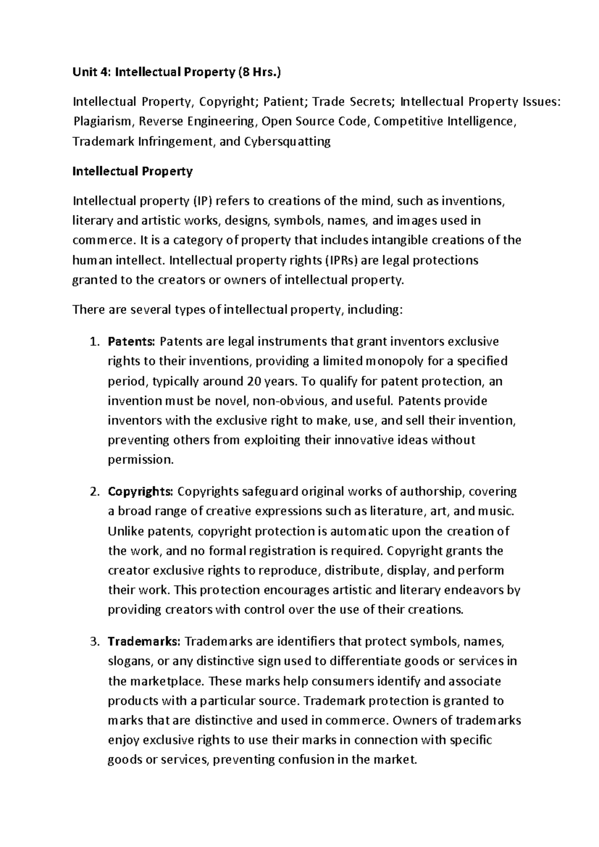4-Intellectual-Property - Unit 4: Intellectual Property (8 Hrs ...