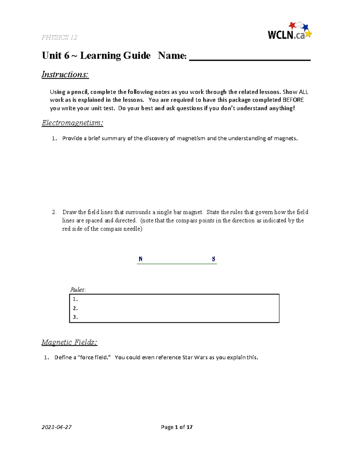 PH12 U6 LG - Physics practice - Unit 6 ~ Learning Guide Name