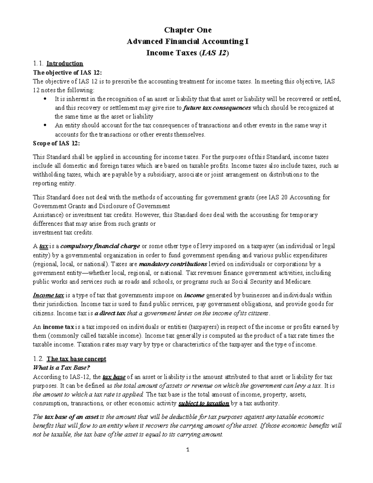 Chapter One- Income tax - Chapter One Advanced Financial Accounting I ...