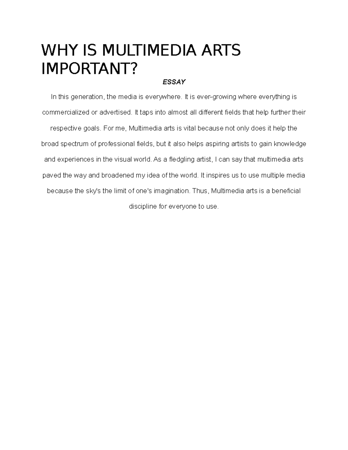 Introduction TO Multimedia ARTS Midterm Notes (MMA131) 1 - WHY IS ...