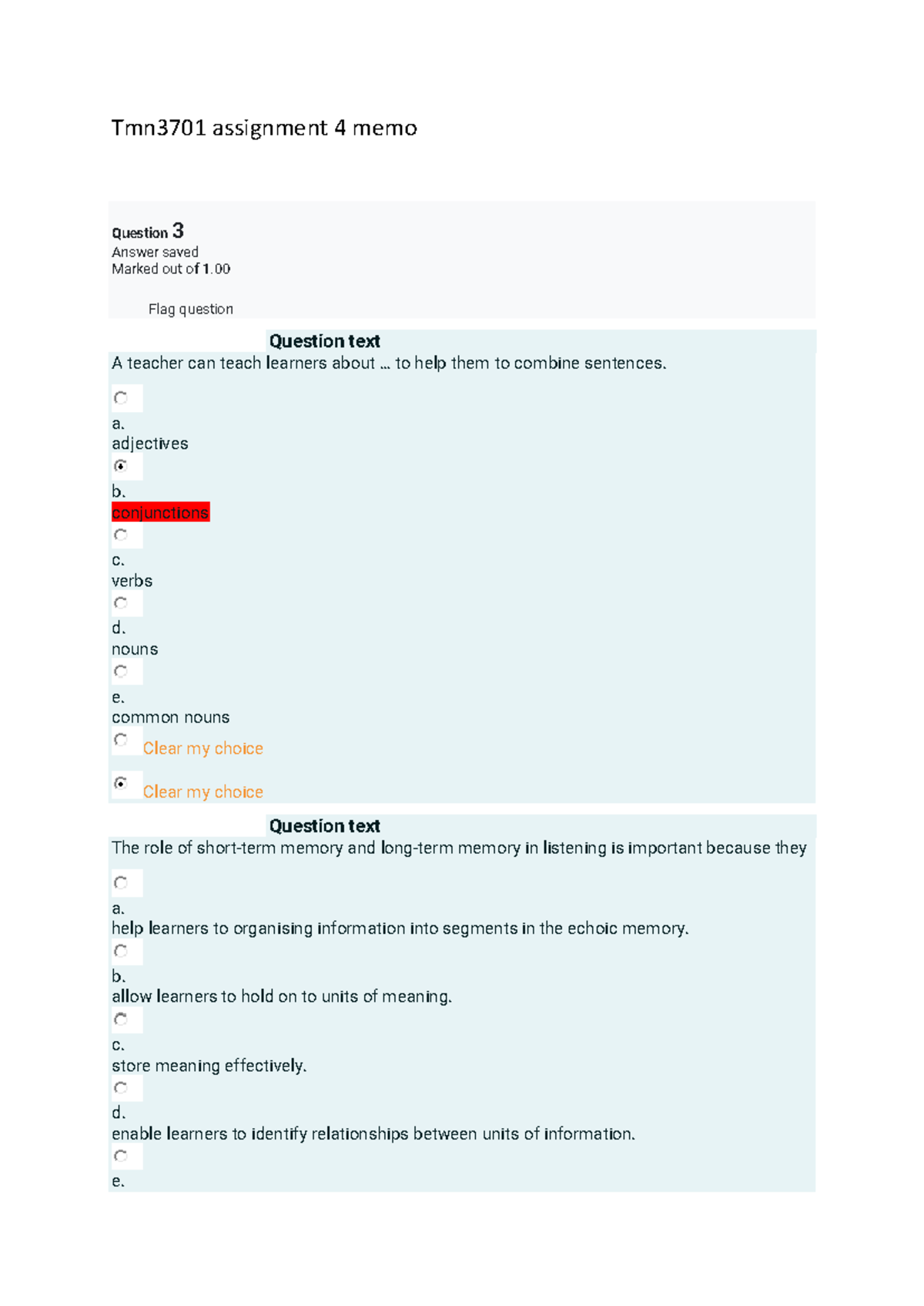 Tmn3701 assignment 4 memo - Tmn3701 assignment 4 memo Question 3 Answer saved Marked out of 1 ...