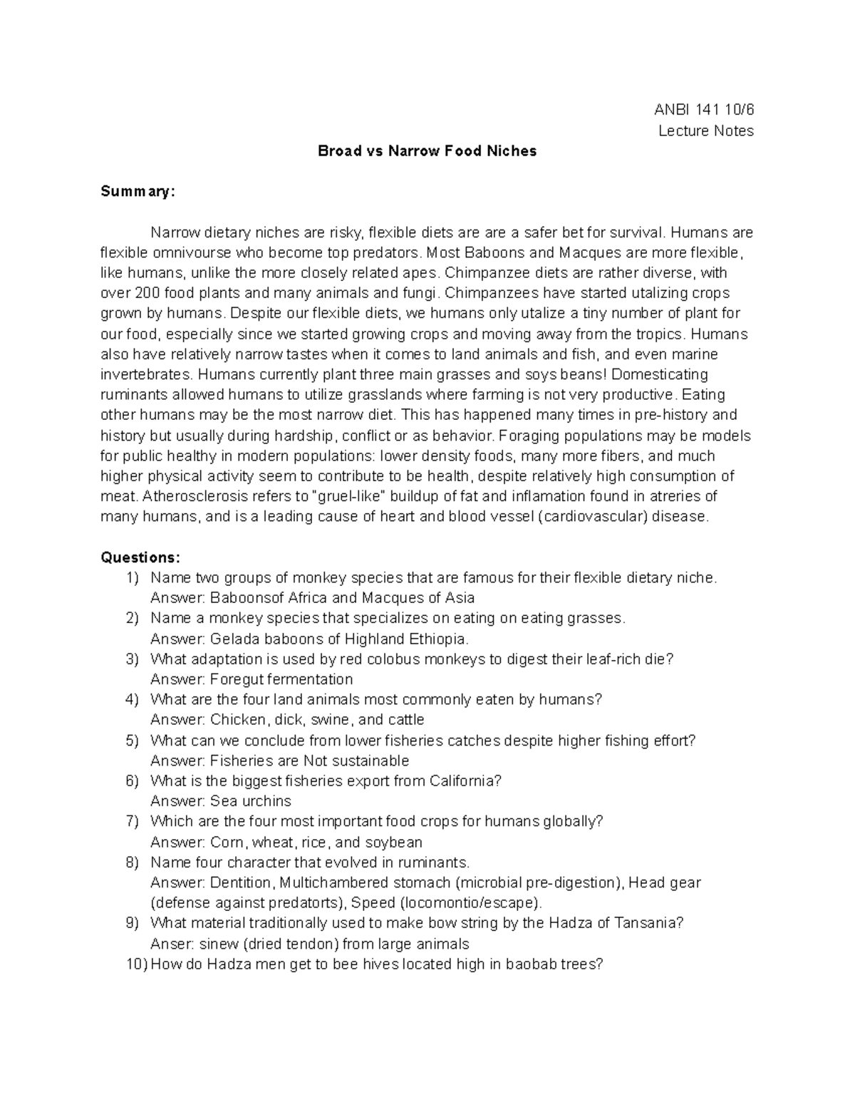 ANBI 141 - Lecture Notes 10/6/22 - ANBI 141 10/ Lecture Notes Broad vs ...