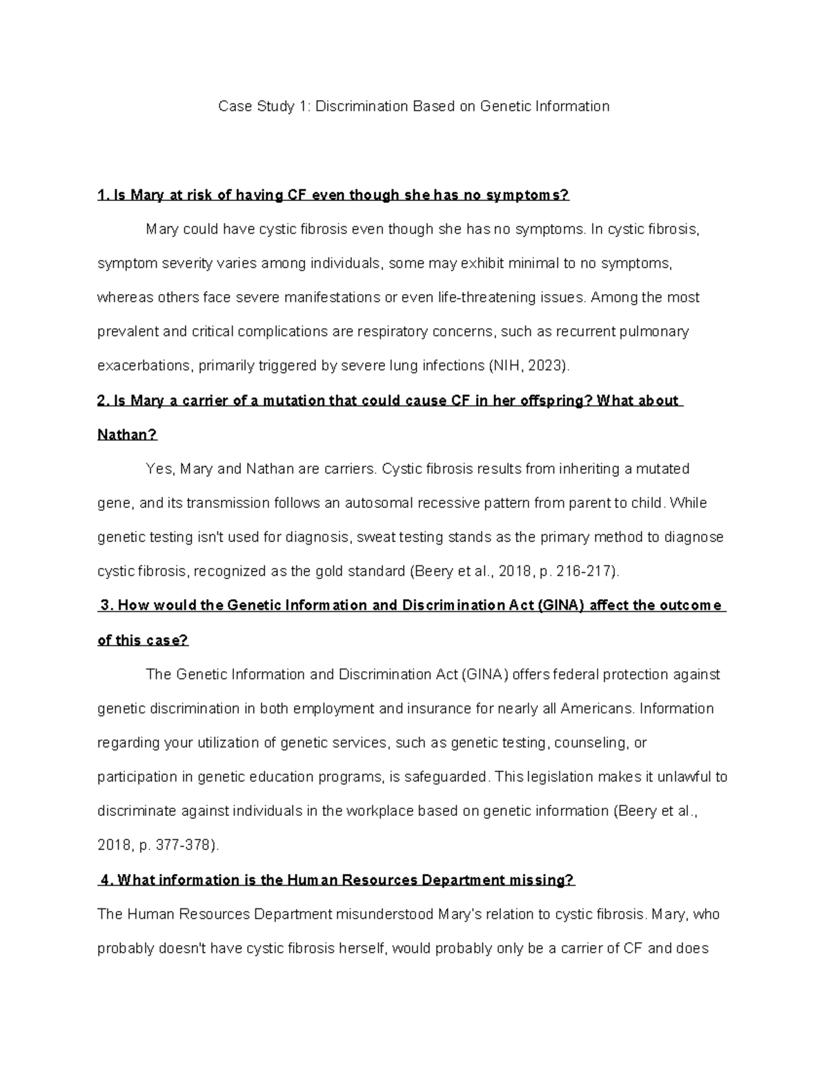 Case Study 1 Discrimination Based on Genetic Information - In cystic ...