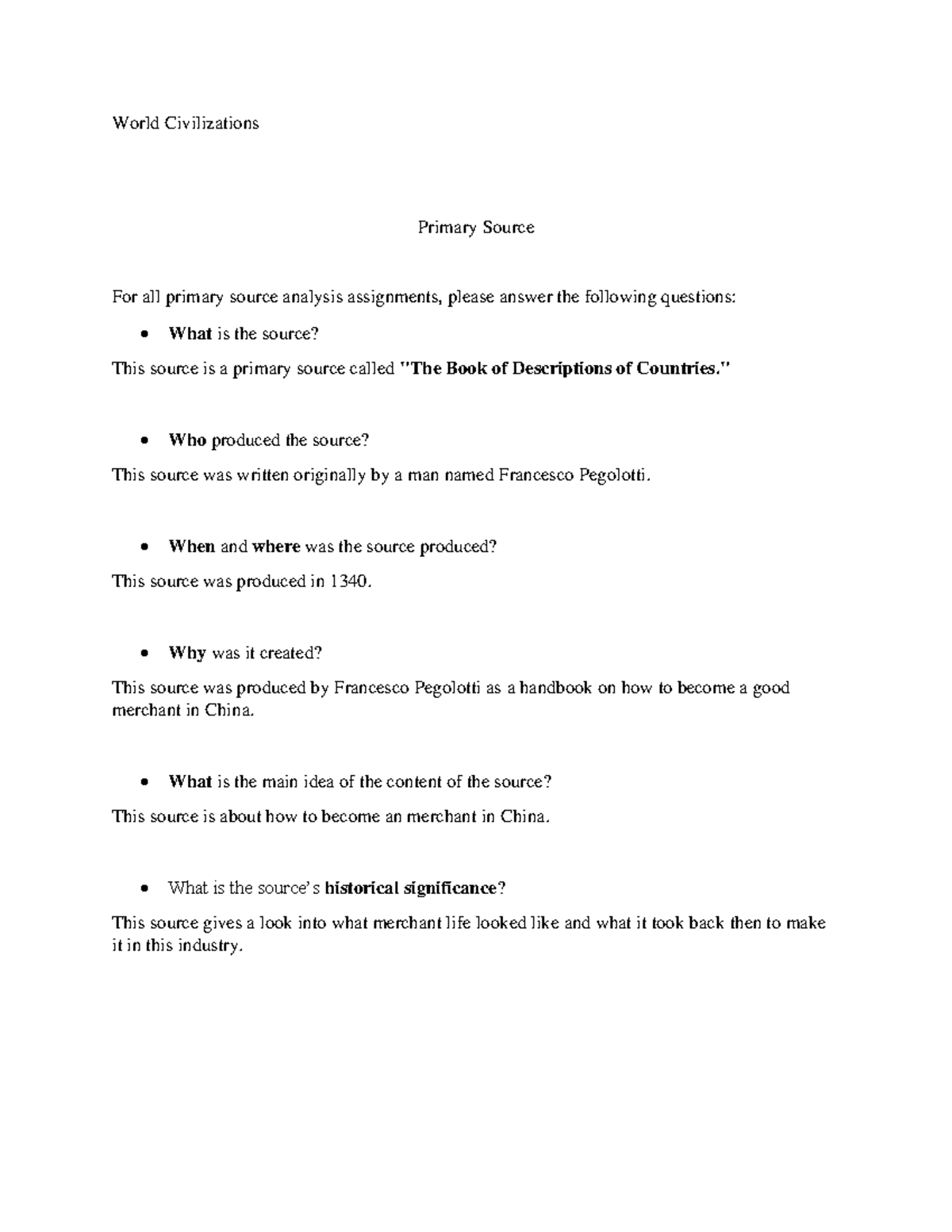 Primary source 5 - World Civilizations Primary Source For all primary ...