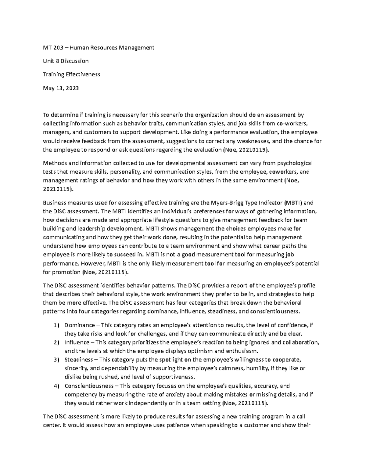 Unit 8 Discussion - MT 203 – Human Resources Management Unit 8 ...