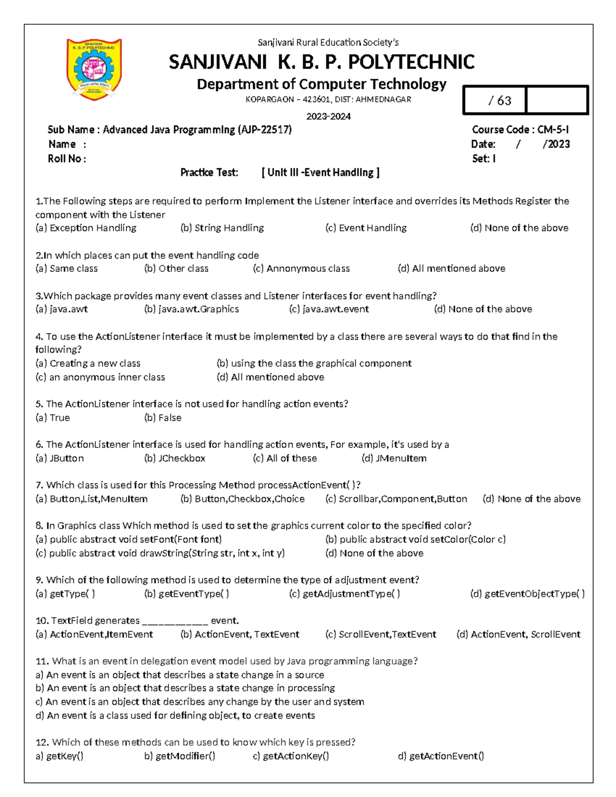Advance java programming MCQ - Sanjivani Rural Education Society’s ... Advance java programming MCQ - Sanjivani Rural Education Society’s ...