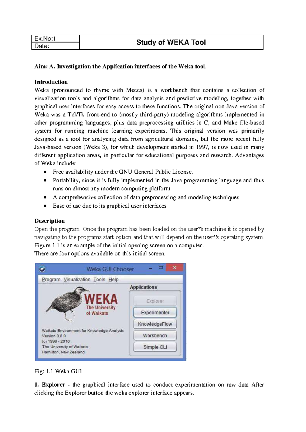 DATA Warehousing Lab Excercise - Ex:1 Study of WEKA Tool Date: Aim: A. Investigation the ...