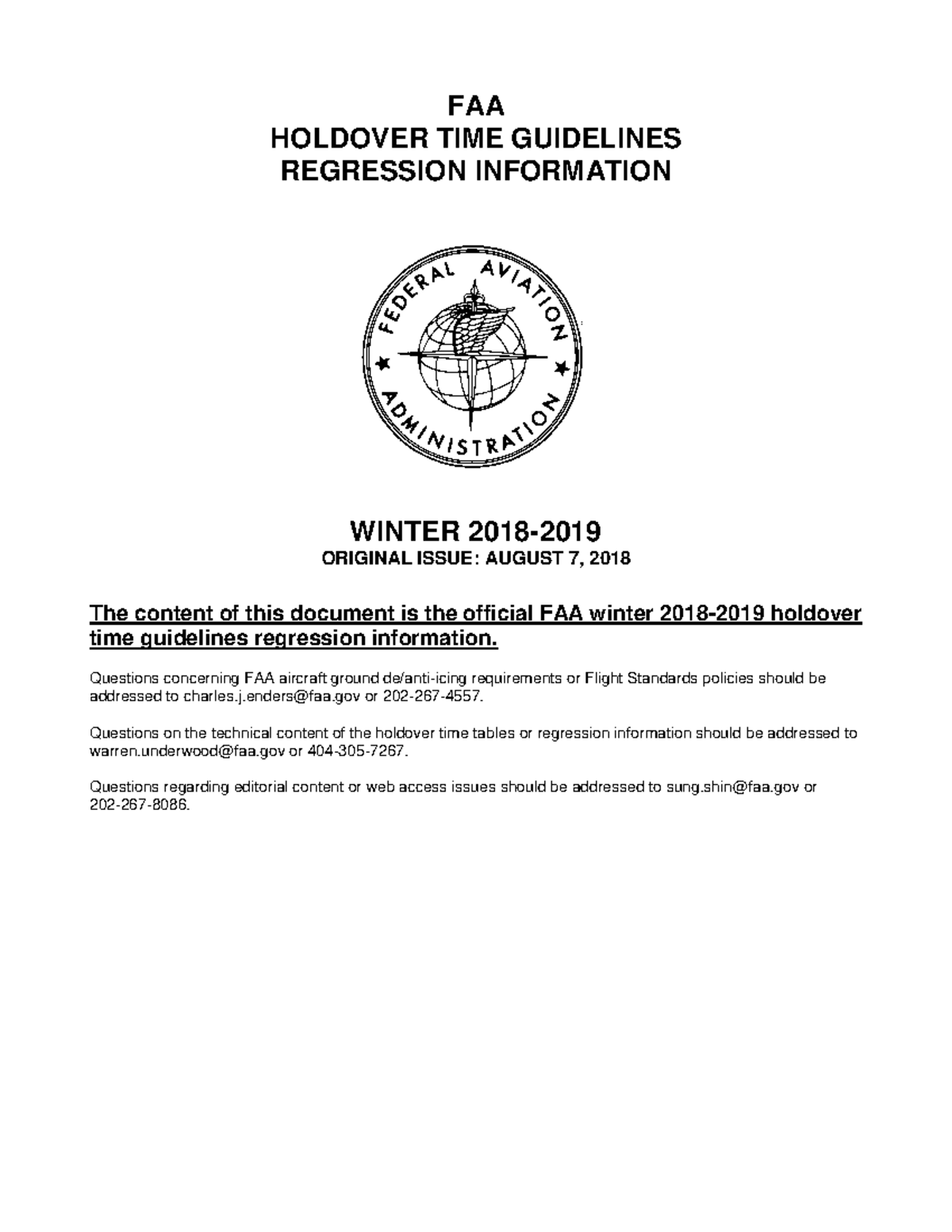 FAA 2018-19 Regression Information - FAA HOLDOVER TIME GUIDELINES ...