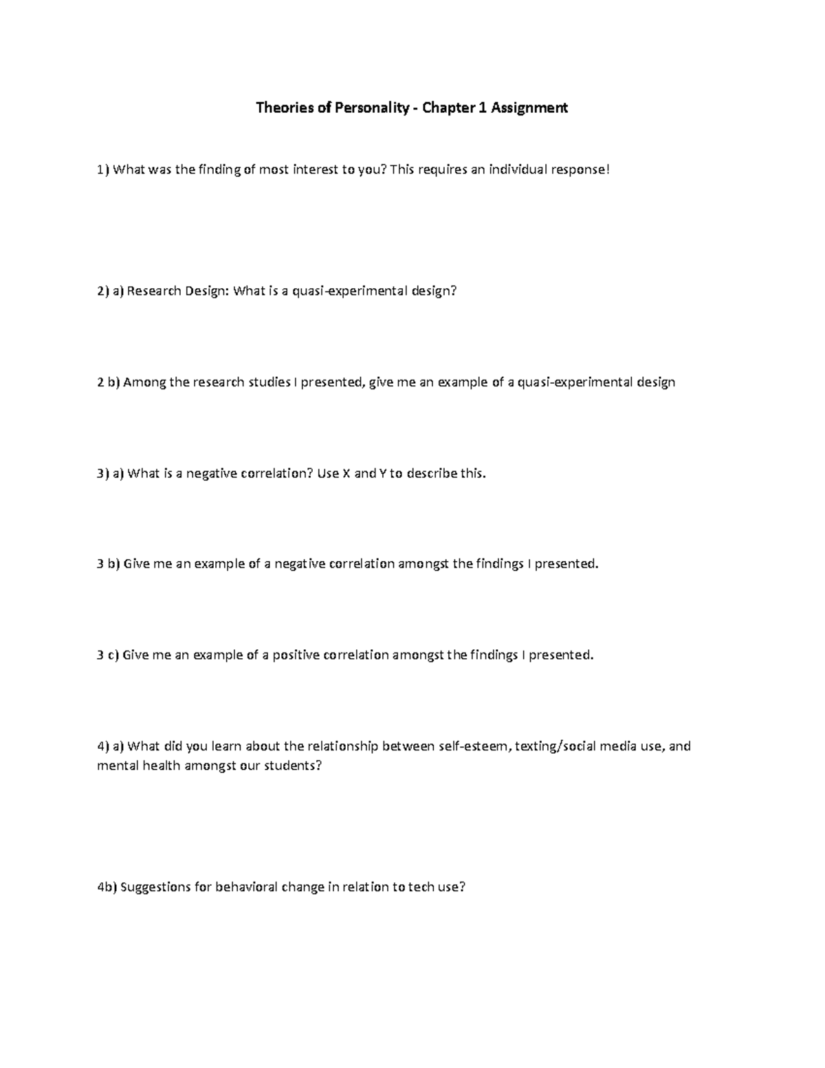 Theories of Personality-Chapter 1 Assignment -Fall 2023 - Theories of ...