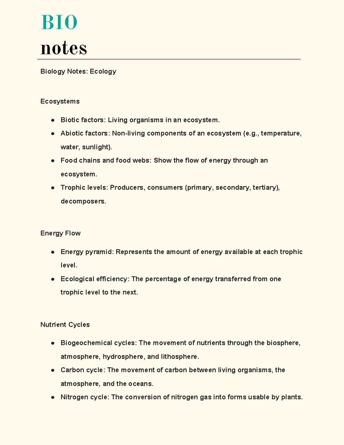 Biology Class Notes (18) - BIO notes Biology Notes: Ecology Ecosystems ...