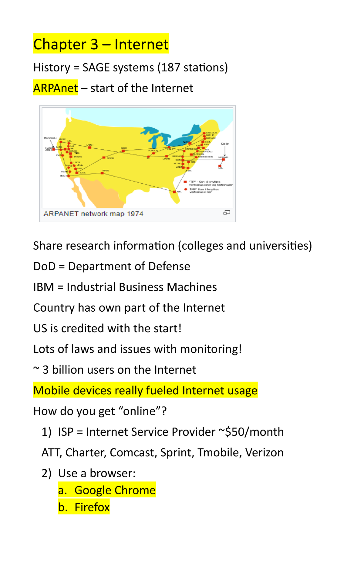 Chapter 3 (ITEC 1001) (1) - Chapter 3 – Internet History = SAGE systems ...