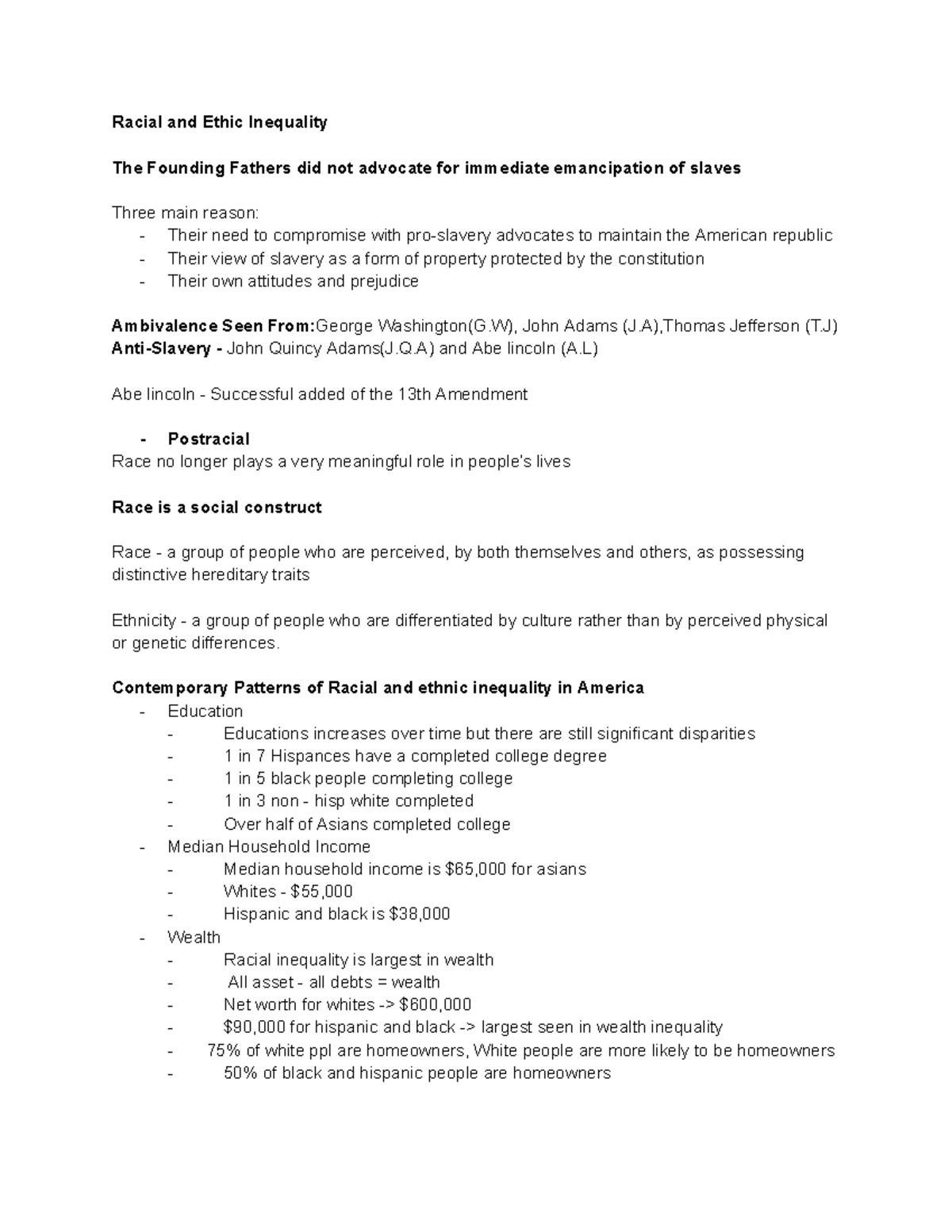 Socs notes week 4 - talks about racial and ethnic inequality - Racial ...