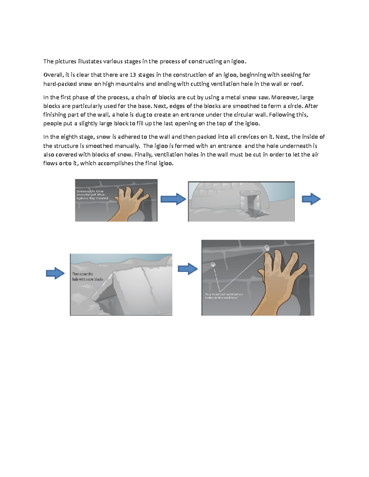 The pictures illustates various stages in the process of constructing ...