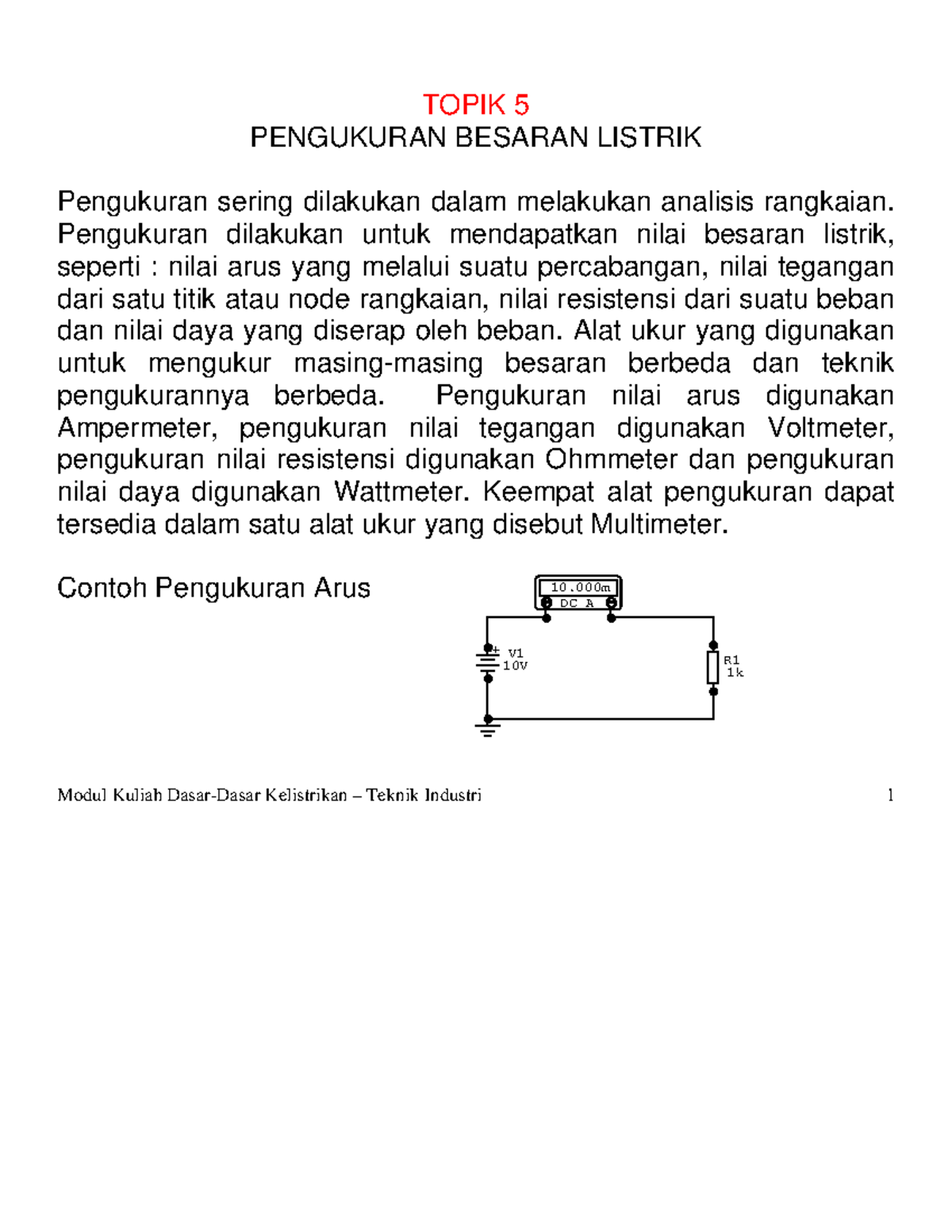 Modul 5 Pengukuran Besaran Listrik Topik 5 Pengukuran Besaran Listrik Pengukuran Sering Xxx