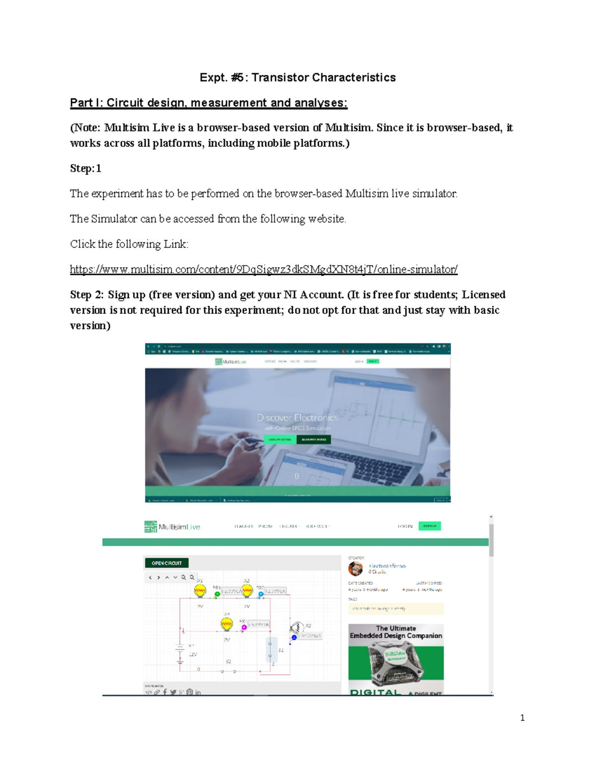 Expt 5-Transistor characteristics-instructions - Expt. #5: Transistor ...