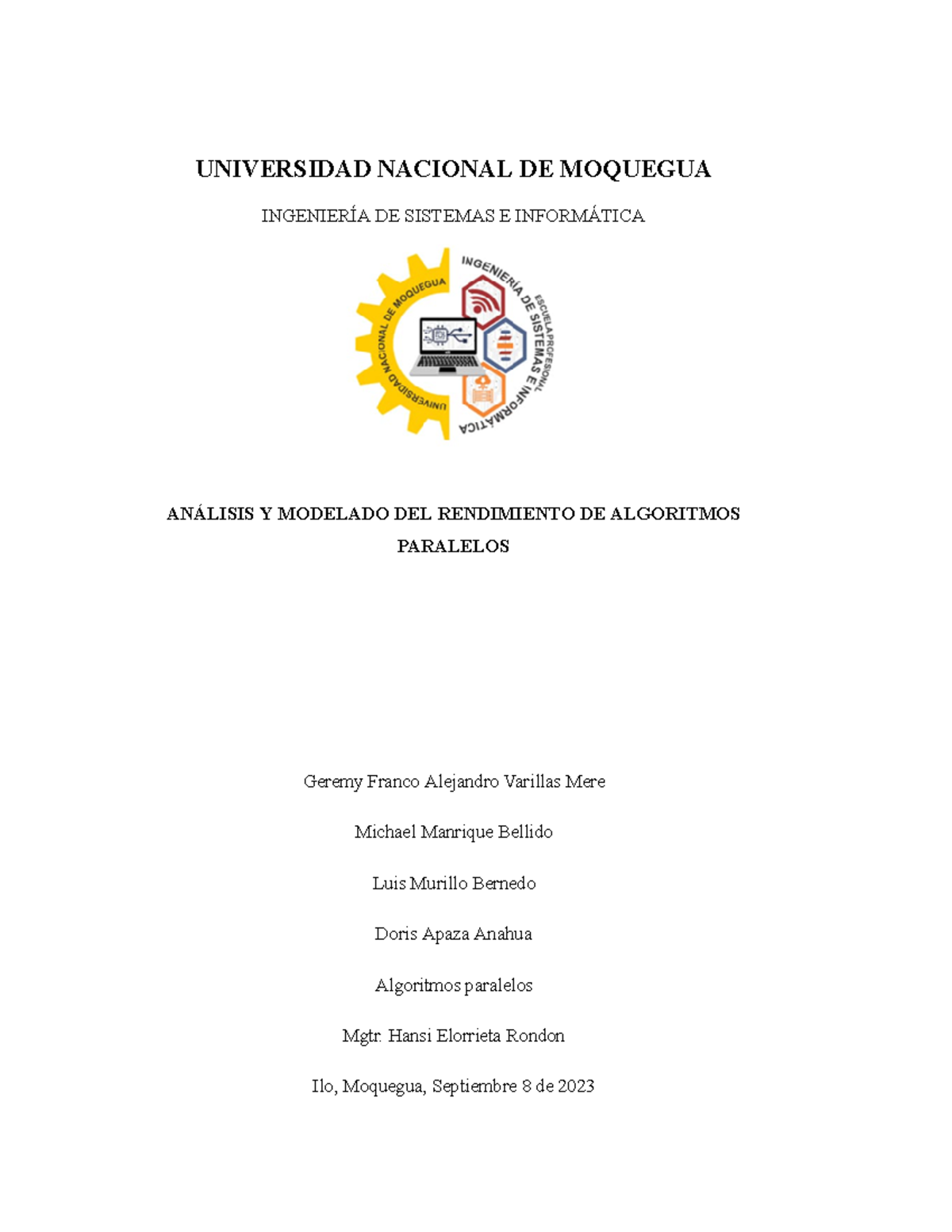 Algoritmos Paralelos 1 IngenierÍa De Sistemas E InformÁtica AnÁlisis Y Modelado Del