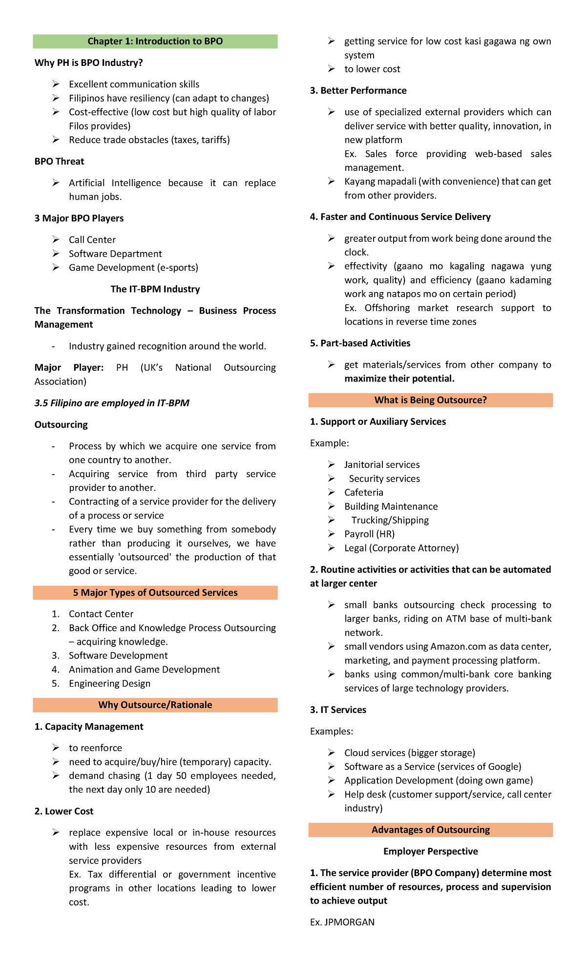 BPO Midterm Notes - Chapter 1: Introduction to BPO Why PH is BPO ...