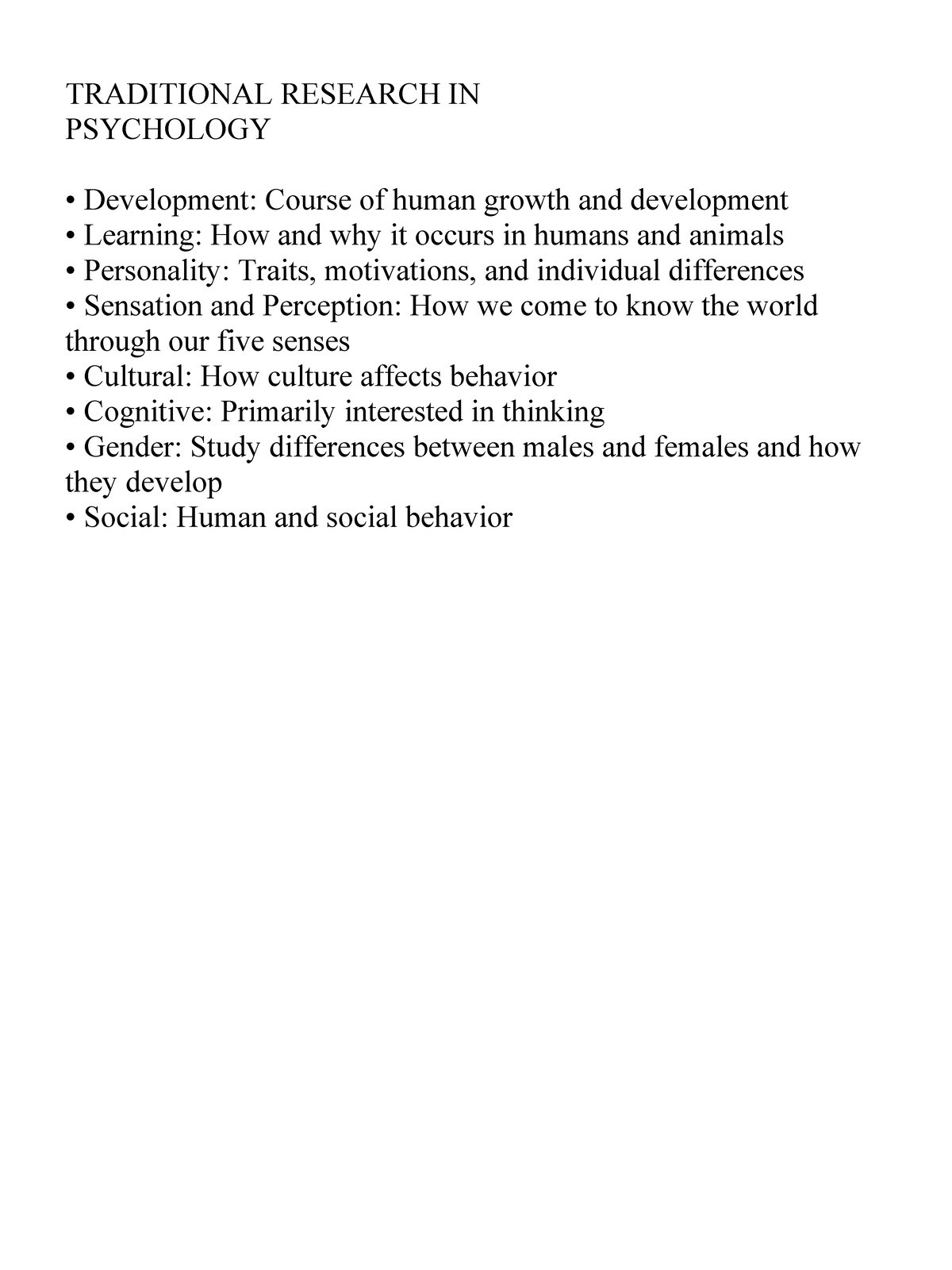 Traditional research - Psy 101 - TRADITIONAL RESEARCH IN PSYCHOLOGY ...