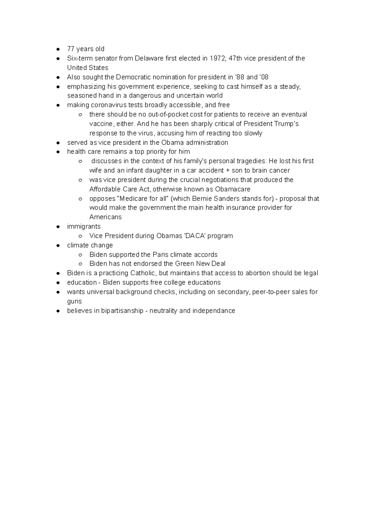 Joe Biden character profile - 77 years old Six-term senator from ...