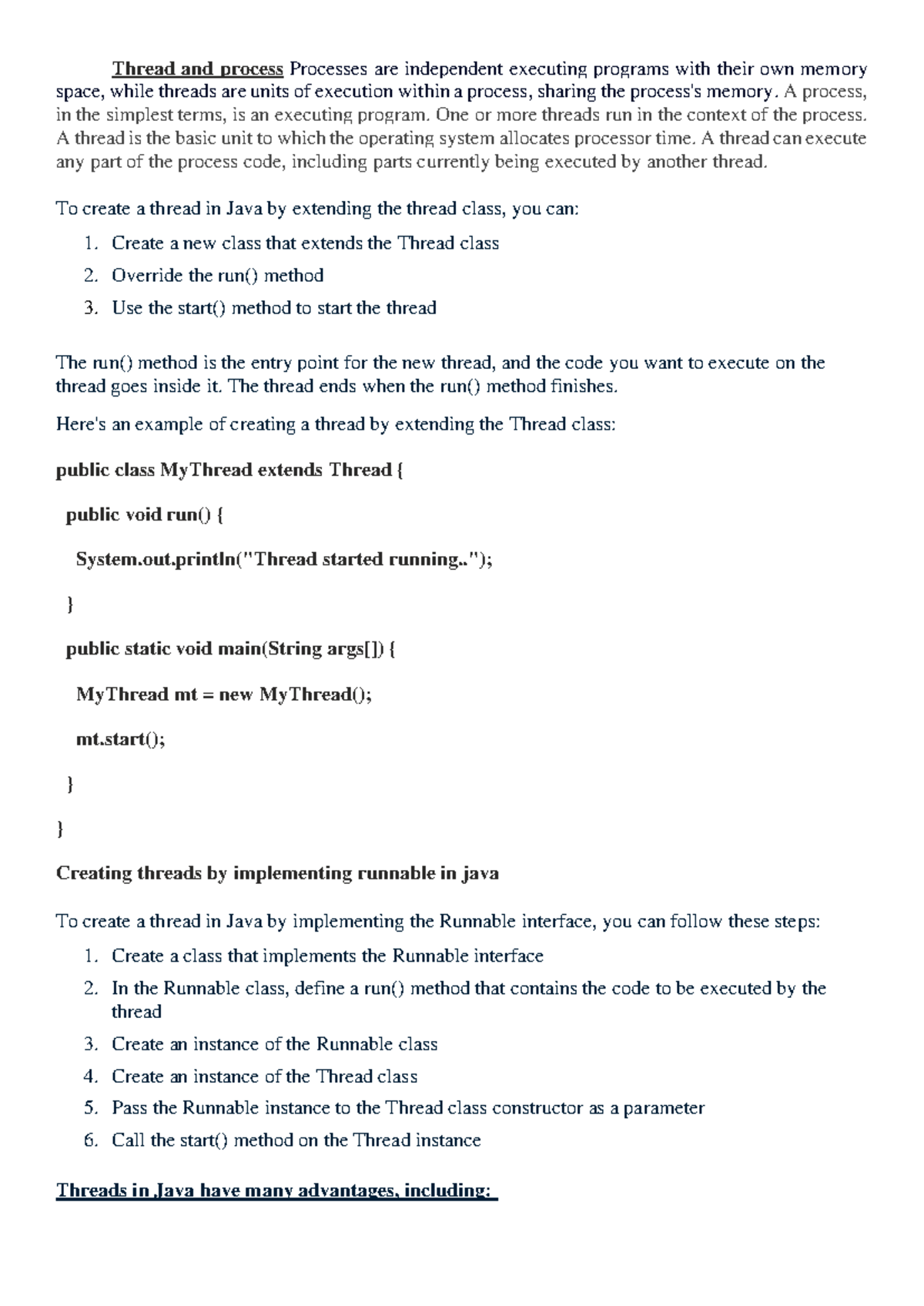 Thread and process - A process, in the simplest terms, is an executing program. One or more ...