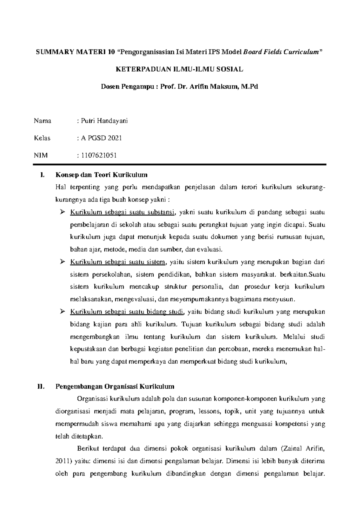 tugas Summary 10 - SUMMARY MATERI 10 “Pengorganisasian Isi Materi IPS ...