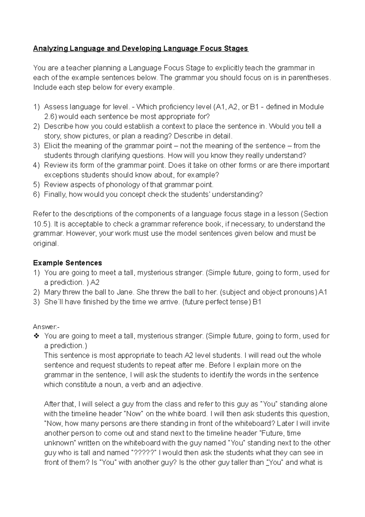 Analyzing Language and Developing Language Focus Stages - The grammar you should focus on is in ...