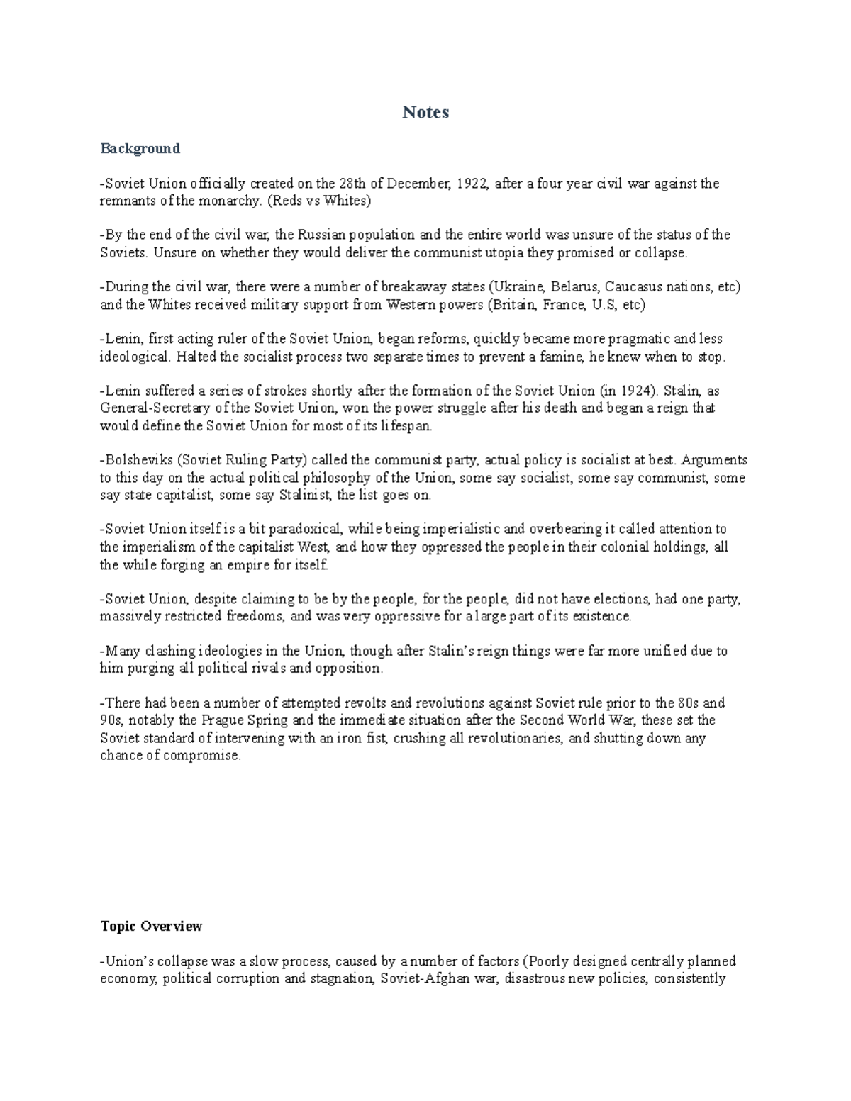 Notes + Citations - Collapse of the Soviet Union - Notes Background ...