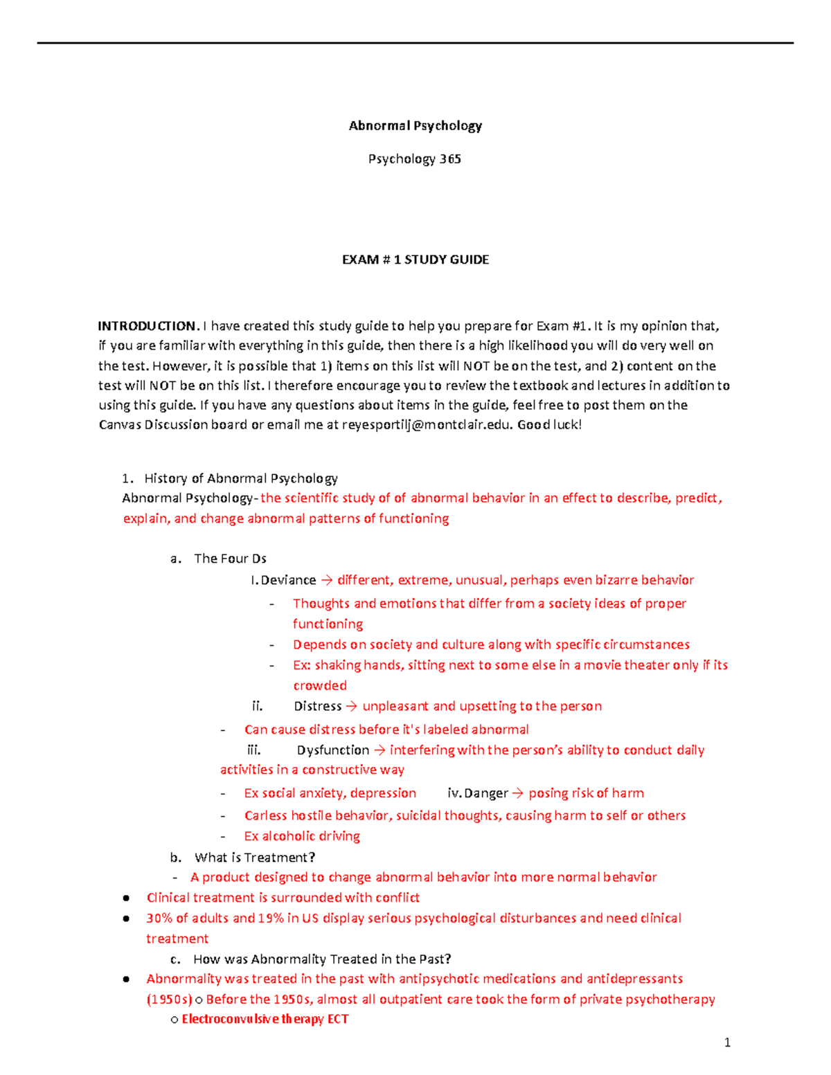 Copy of abnormal psychology study guide exam 1 - Abnormal Psychology ...