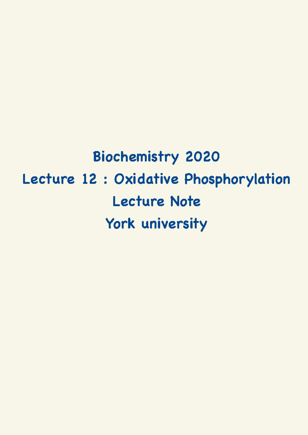 Oxidative phosphorylation - Biochemistry 2020 Lecture 12 : Oxidative ...