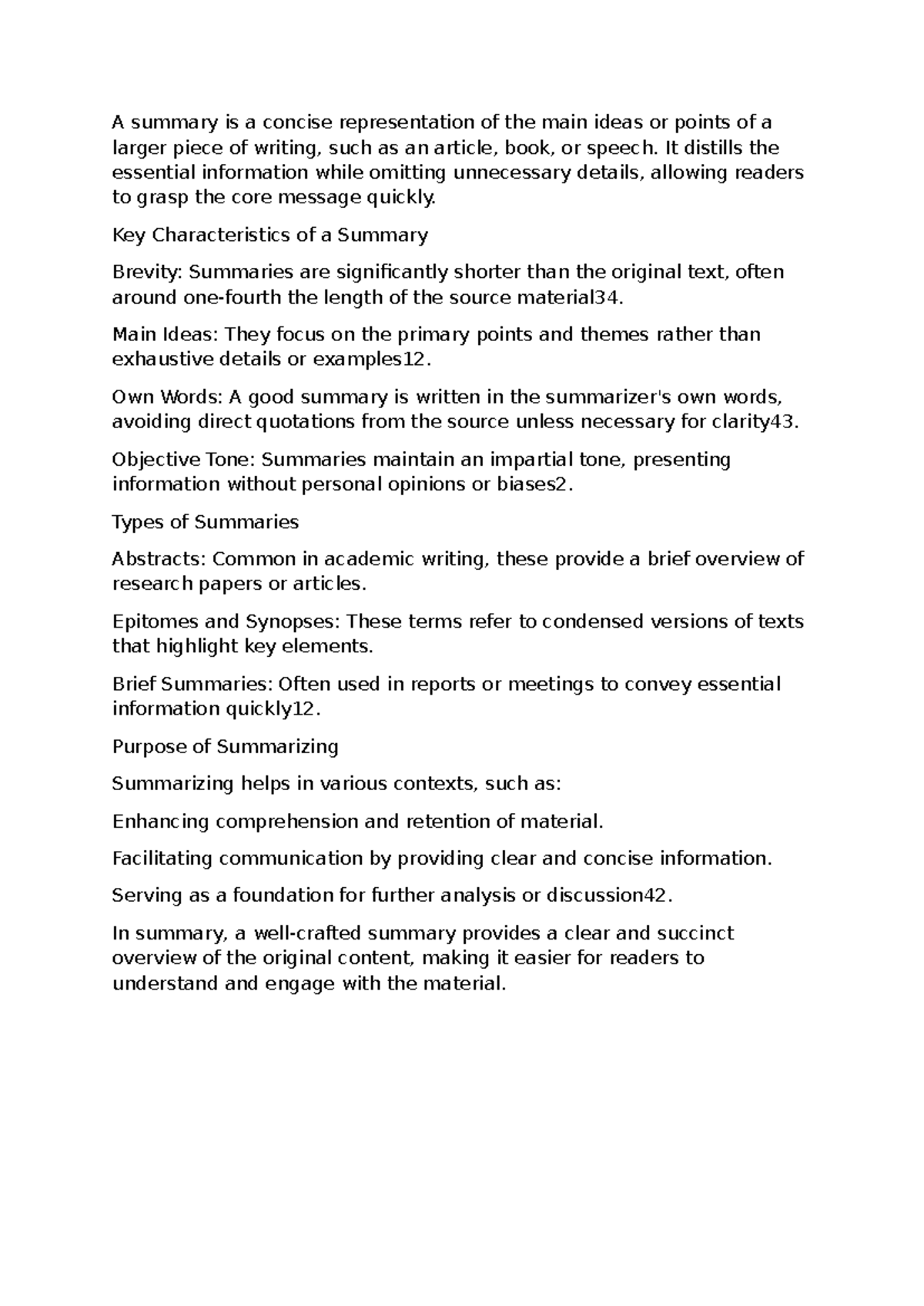 Summary - A summary is a concise representation of the main ideas or ...