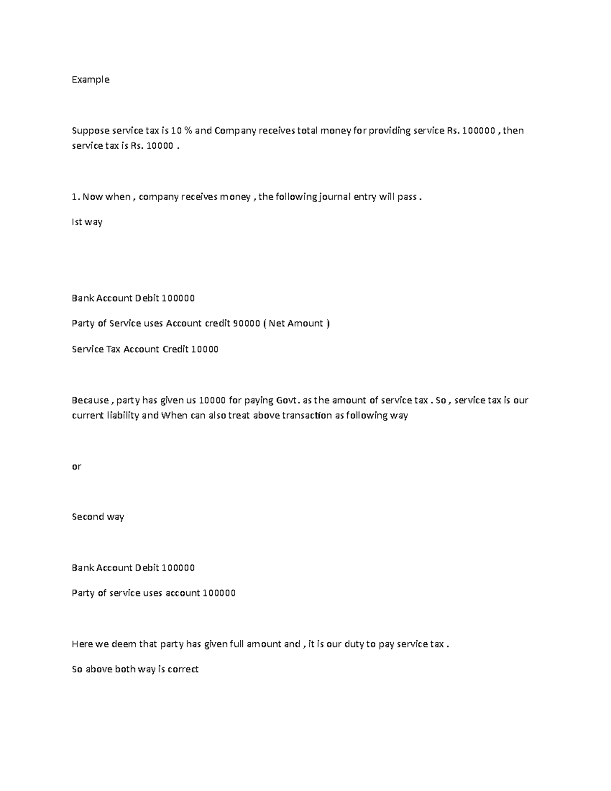 Journal entries 1 - Assignment - Example Suppose service tax is 10 % ...