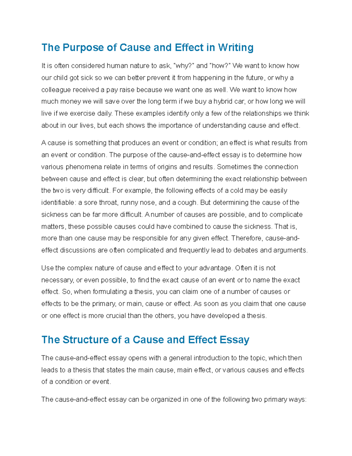The Purpose Of Cause And Effect In Writing We Want To Know How Much