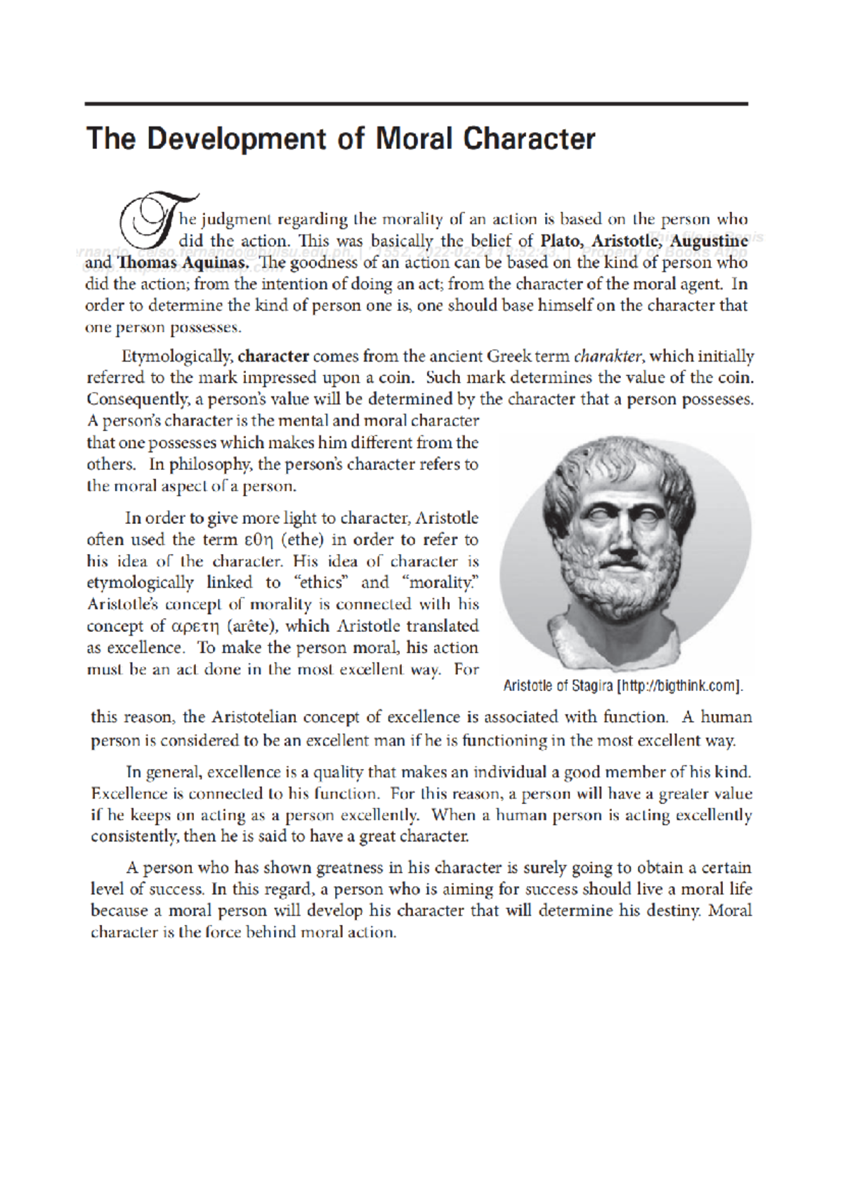 2-THE Moral Character - lecture notes - The Development of Moral ...