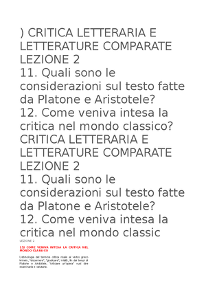 Lezione 02 - Risposte aperte - Critica Letteraria E Letterature ...
