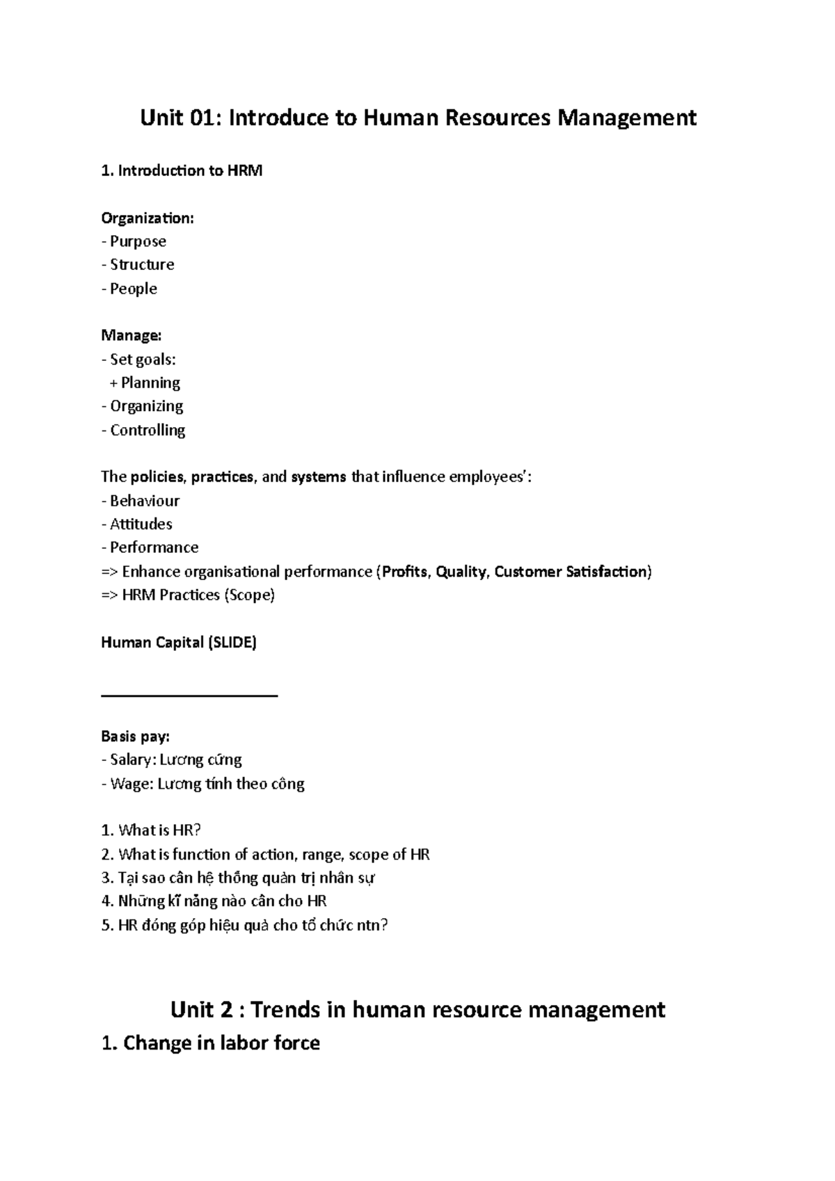 HR - materials - Unit 01: Introduce to Human Resources Management ...